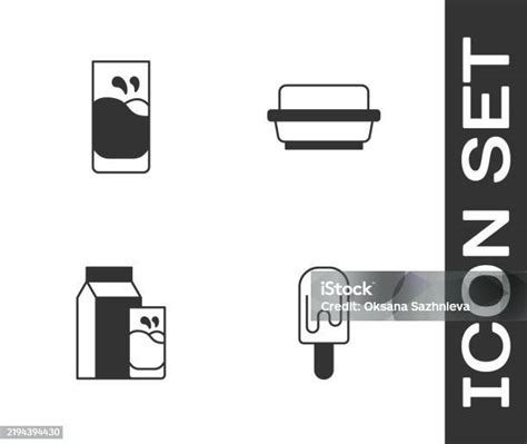 세트 아이스크림 우유 유리 케 피어 용 종이 패키지 및 버터 접시 아이콘에 버터 벡터 0명에 대한 스톡 벡터 아트 및 기타 이미지 0명 거품 내기 끈적거리는 Istock