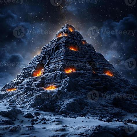 Illuminated Ancient Stone Pyramid Under A Starry Night Sky 66545251