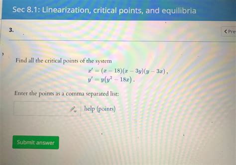 Solved Sec 8 1 Linearization Critical Points And