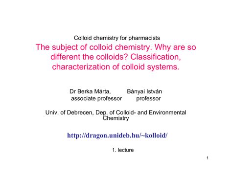 Colloid Chemistry Lecture Notes