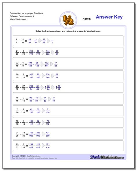 fractions adding unlike denominators worksheet