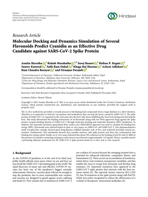 Pdf Molecular Docking And Dynamics Simulation Of Several Flavonoids Predict Cyanidin As An