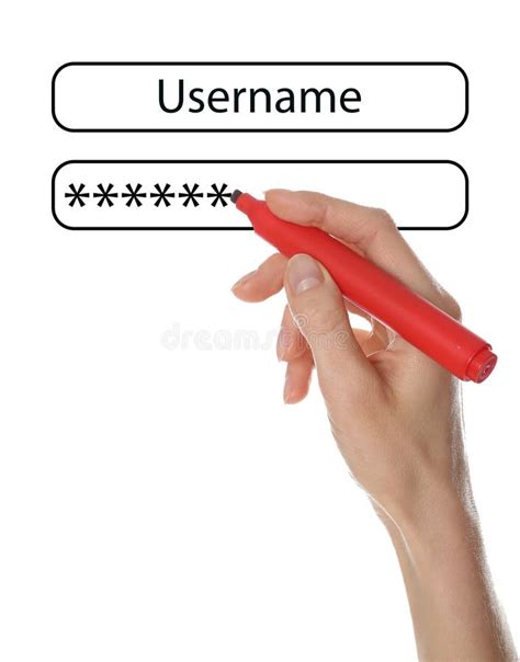 Illustration Of Authorization Interface And Woman With Marker On White Background Closeup Stock