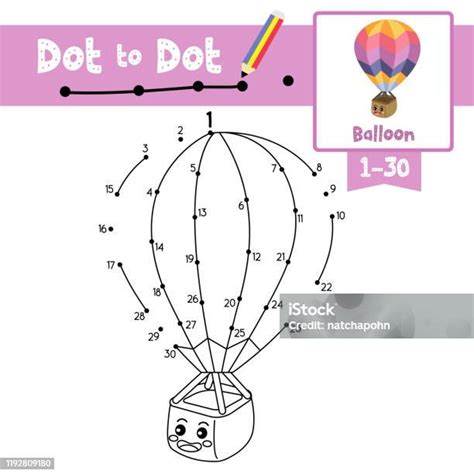 도트 교육 게임 및 색칠 공부 풍선 만화 캐릭터 관점 벡터 일러스트 점 연결하기에 대한 스톡 벡터 아트 및 기타 이미지 점