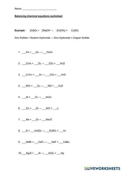 Balancing Chemical Equations Worksheet Worksheet Live Worksheets Worksheets Library