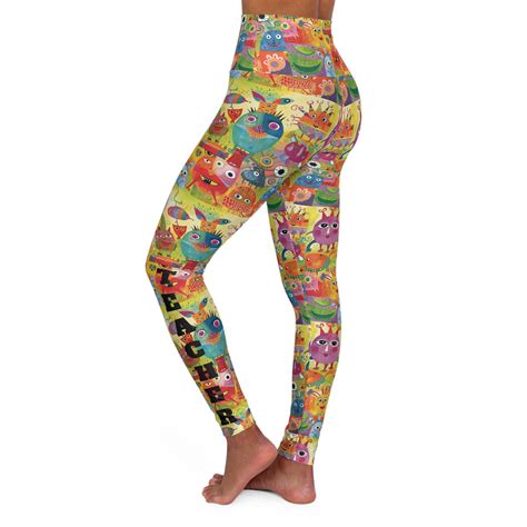 Fun Teacher Leggings Classroom Artwork Print High Waisted Yoga Bold