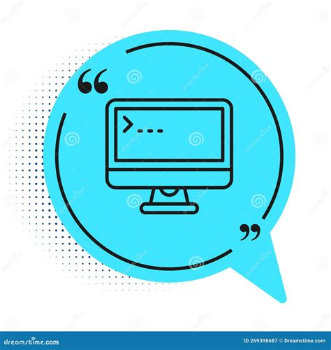 Black Line Computer Monitor Screen Icon Isolated On White Background Electronic Device Front