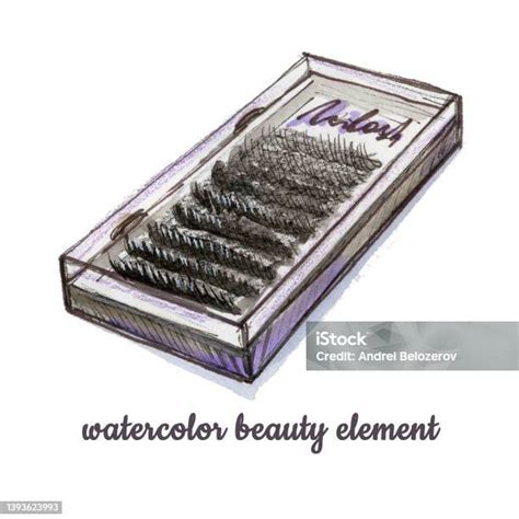 흰색 배경에 라인 아트 의 스타일의 수채화 속눈썹 확장 도구 요소 아름다움에 Ey속눈썹 의학 절차에 대한 상자에 가짜 속눈썹 가짜 속눈썹에 대한 스톡 벡터 아트 및 기타