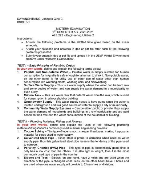 Utilities 2 Midterm Exam Dayanghirang Jennetto Gino C Bsce 3