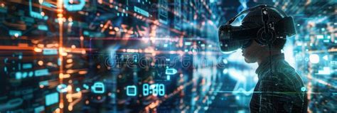 A Hacker In A Vr Headset Navigates A Virtual Environment Filled With