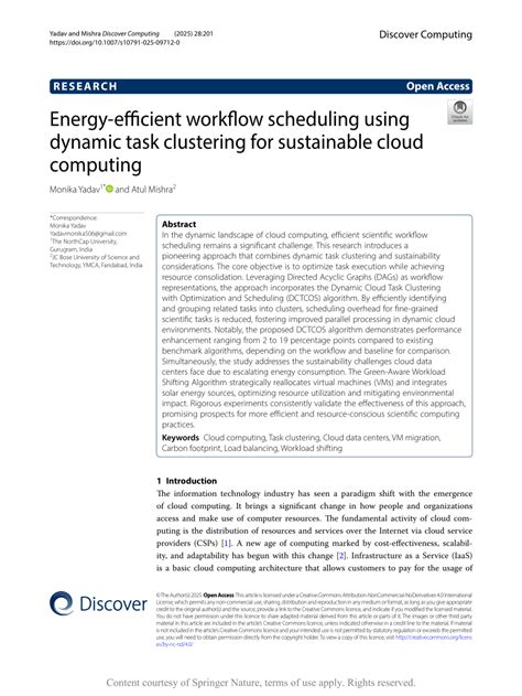 Pdf Energy Efficient Workflow Scheduling Using Dynamic Task Clustering For Sustainable Cloud