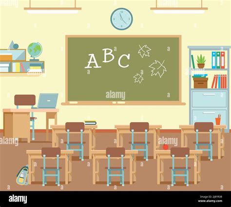 Modern Class Room Interior Vector Illustration In Flat Style Stock