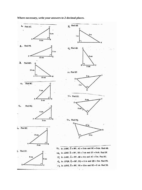 Pythagors Theorem Worksheet Mixed Questions Pdf