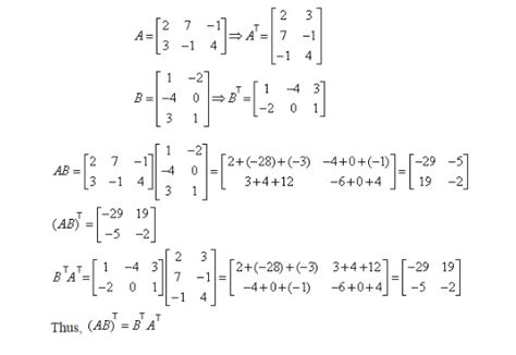 given matrix verity that ab t b ta t cbse class 12 maths learn