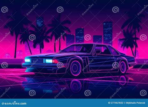 Futuristic Retro Wave Synth Wave Car Retrowave Style Stock Illustration Illustration Of