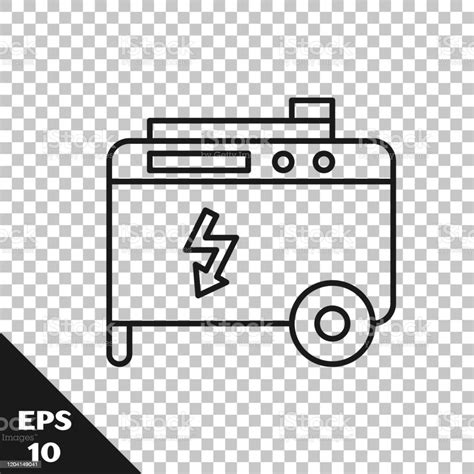 검은 선 투명 한 배경에 격리 휴대용 전원 발전기 아이콘입니다 산업용 및 가정용 부동 식 발전기 벡터 일러스트레이션 가솔린에 대한 스톡 벡터 아트 및 기타 이미지 Istock