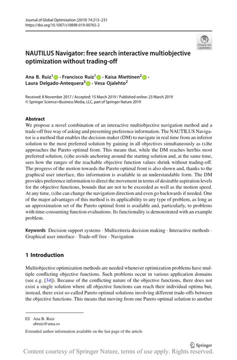 Nautilus Navigator Free Search Interactive Multiobjective Optimization