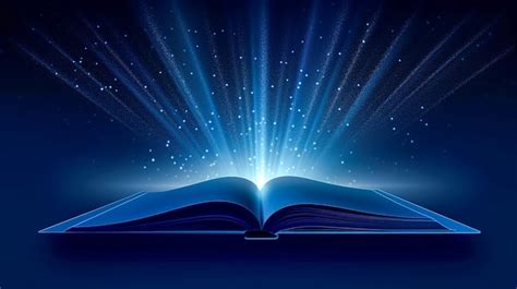 Premium Photo Open Book Bible And Light On Blue Background Generative Ai