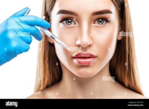 Cosmetologist Does Injections For Lips Augmentation Anti Wrinkle