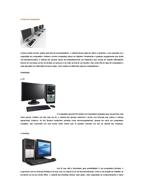 Os 10 Principais Tipos De Computadores Desde Pcs Até Computadores Vestíveis Pdf Pcs