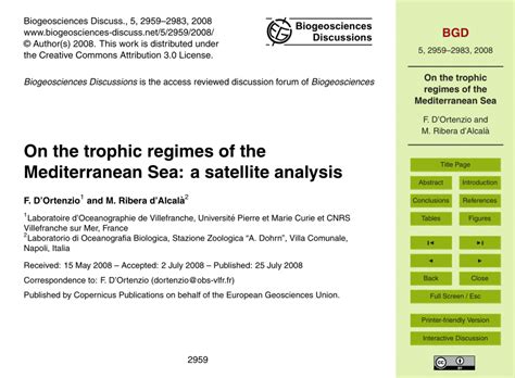 Pdf On The Trophic Regimes Of The Mediterranean Sea A Satellite Analysis