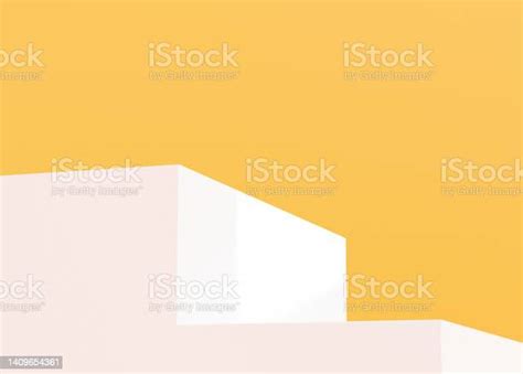 제품 디스플레이는 노란색 배경에 흰색 연단 스탠드 받침대와 그림자 3d 일러스트 제품 배치를위한 빈 디스플레이 장면 프리젠 테이션 3차원 형태에 대한 스톡 사진 및 기타