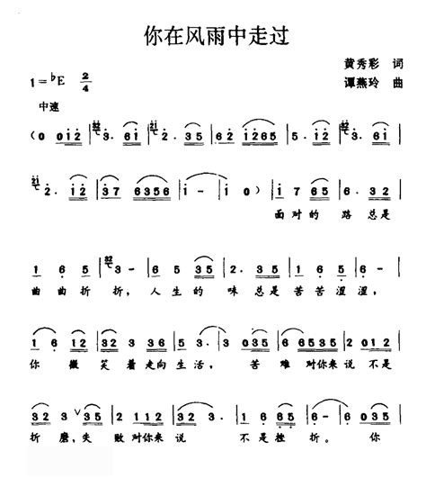 你在风雨中走过 歌谱 简谱