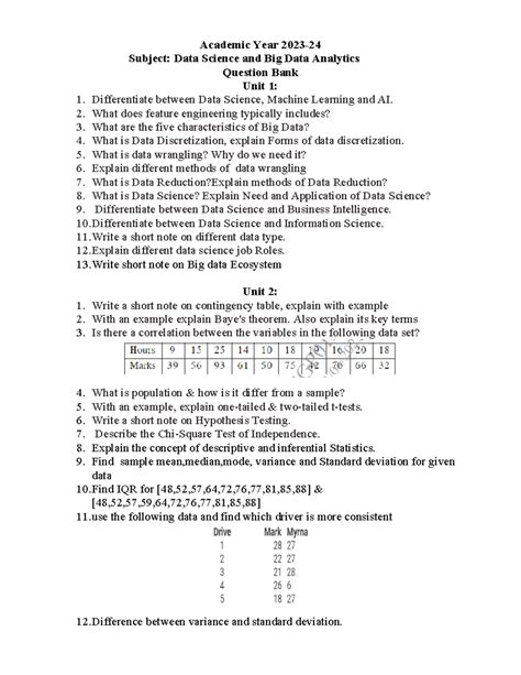 Qb For Dsbda Academic Year 2023 Subject Data Science And Big Data