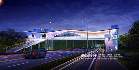 2b外滩一号天桥夜景 人行天桥过街效果图