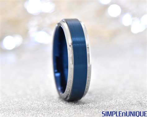 Blue Tungsten Ring Blue Wedding Band 6mm Tungsten Carbide Etsy