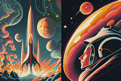 1960s 1970s Retro Style Space Illustrations Psychedelic Style 21919229