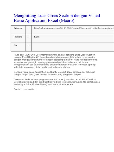 Menghitung Luas Cross Section Dengan Visual Basic Application Excel Pdf