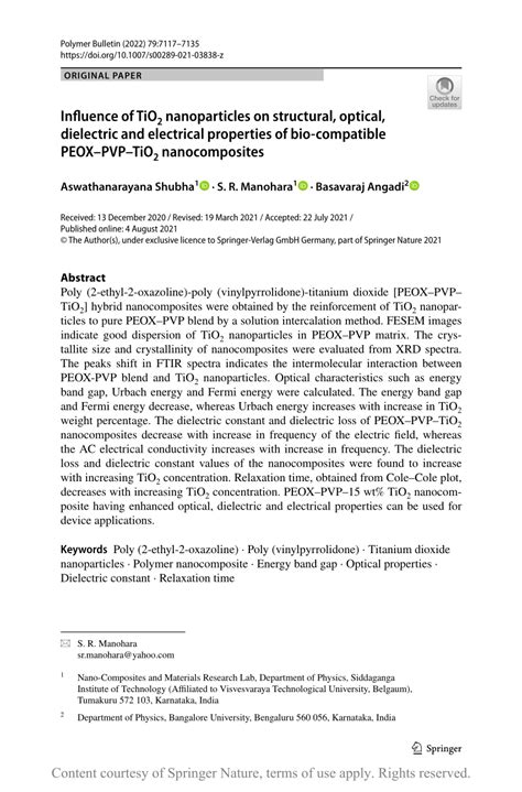 Influence Of Tio2 Nanoparticles On Structural Optical Dielectric And Electrical Properties Of