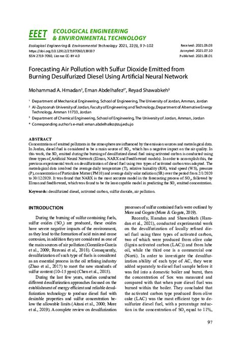 Pdf Forecasting Air Pollution With Sulfur Dioxide Emitted From Burning Desulfurized Diesel