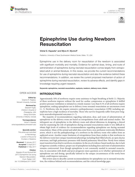PDF Epinephrine Use During Newborn Resuscitation