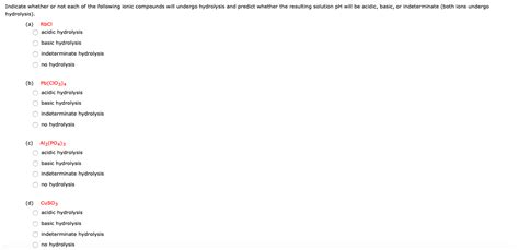 Solved Indicate Whether Or Not Each Of The Following Ionic Chegg