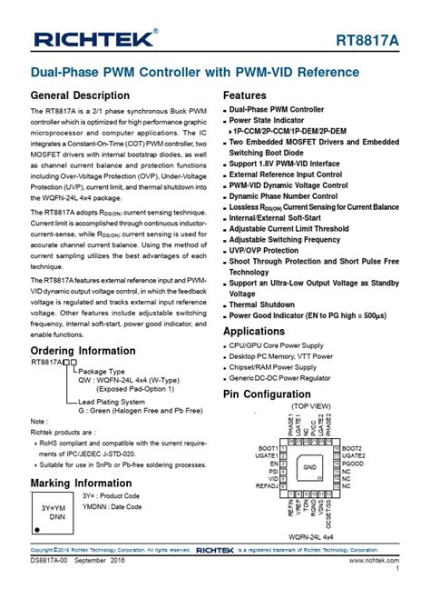 Ds8817a Datasheet Richtek Dual Phase Pwm Controller