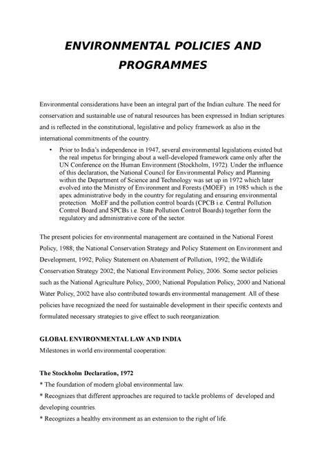 Environmental Policies AND Programmes ENVIRONMENTAL POLICIES AND PROGRAMMES Environmental