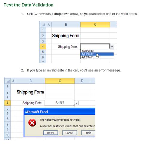Microsoft Product Training Excel Data Validation Dates