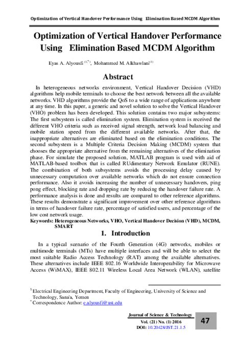 Pdf Optimization Of Vertical Handover Performance Using Elimination