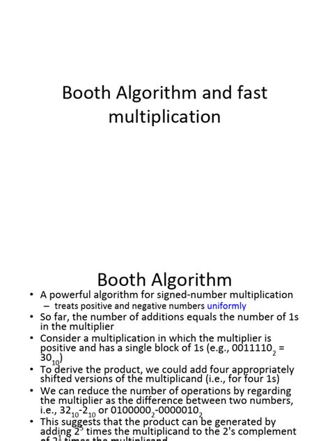 Booth Algorithm And Fast Multiplication Pdf Multiplication Mathematical Notation