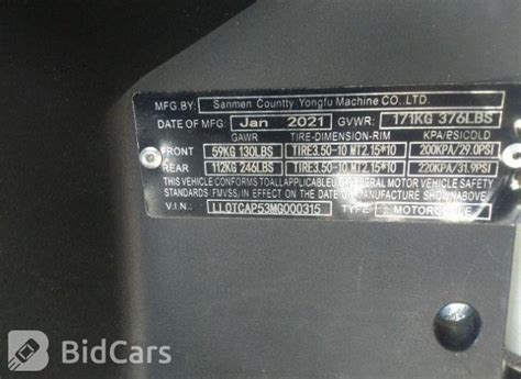 2021 Yongfu 50 Ll0tcap53mg000315 Bid History Bidcars