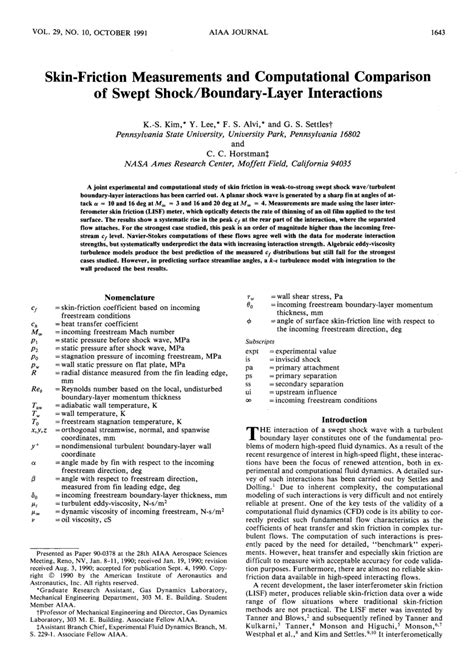 Pdf Skin Friction Measurements And Computational Comparison Of Swept