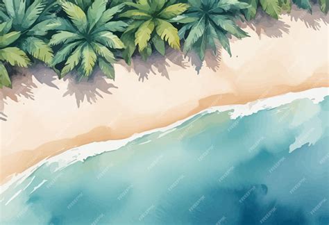 Premium Vector A Painting Of Palm Trees On A Beach With A Drawing Of