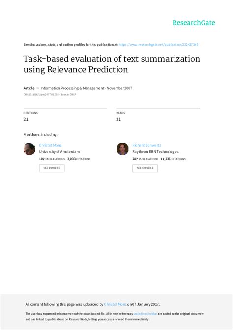 Pdf Task Based Evaluation Of Text Summarization Using Relevance