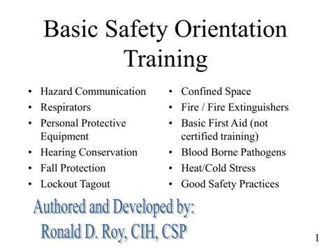 Basic Safety Orientation Training Presentation