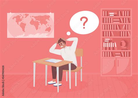 Stressed Student At Test Flat Color Vector Illustration Panic Attack