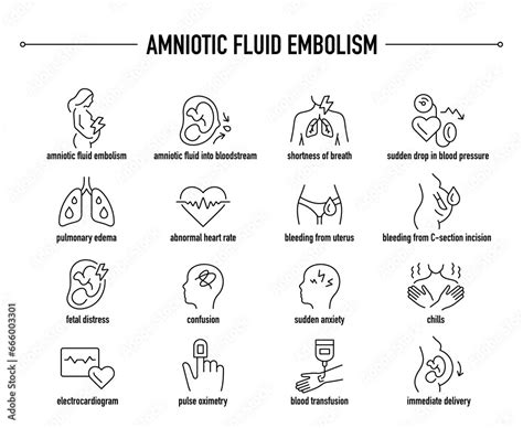 Amniotic Fluid Embolism Symptoms Diagnostic And Treatment Vector Icons Line Editable Medical