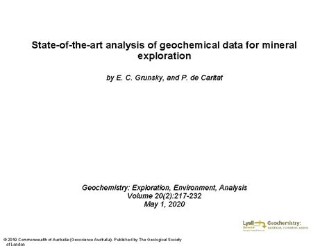 Stateoftheart Analysis Of Geochemical Data For Mineral Exploration