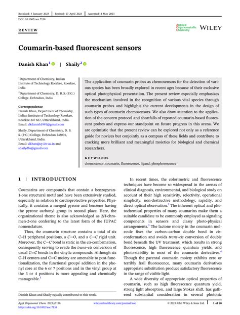 Pdf Coumarin‐based Fluorescent Sensors
